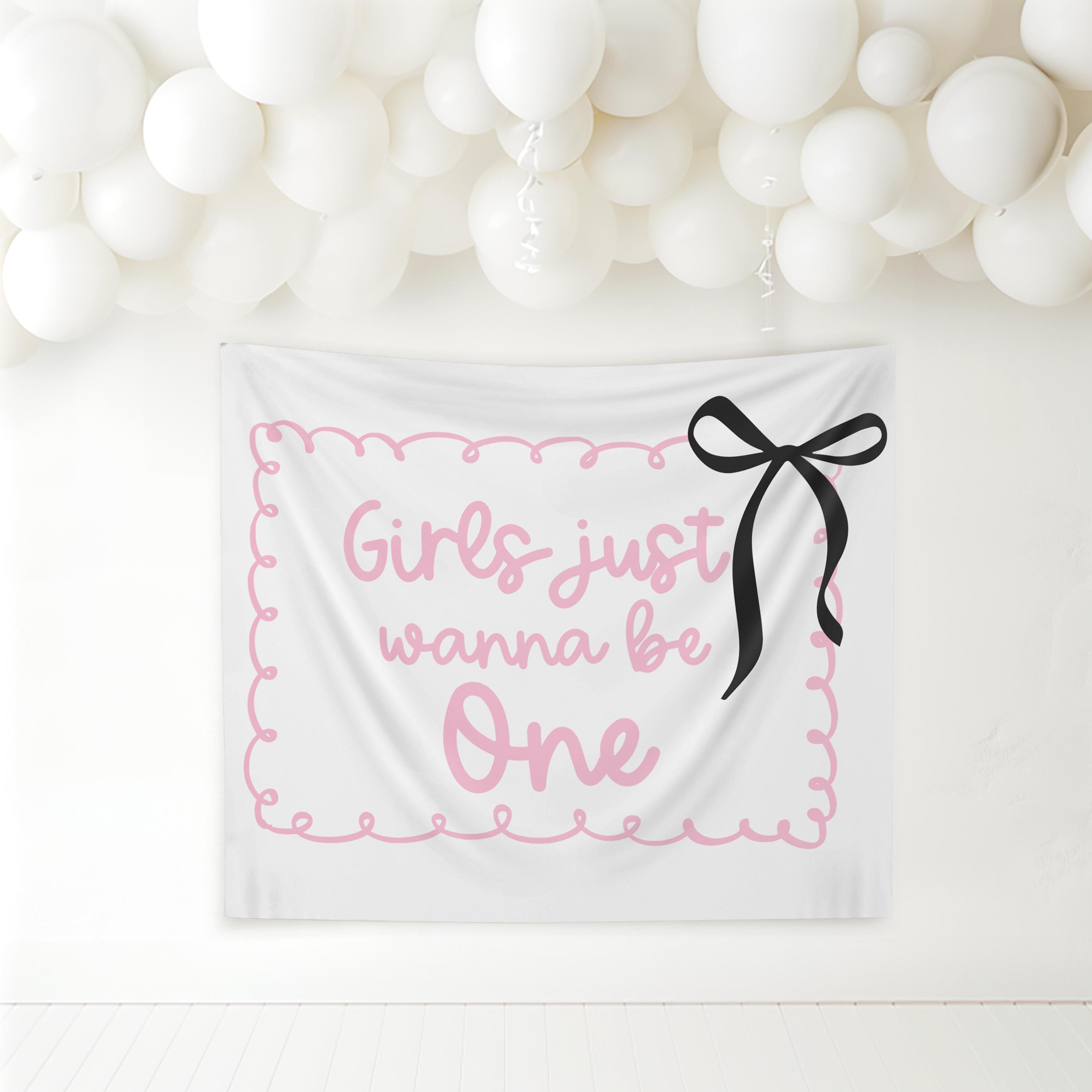 Girls First Birthday, Girls Just Wanna Be One, Pink Dainty Bow Banner ...