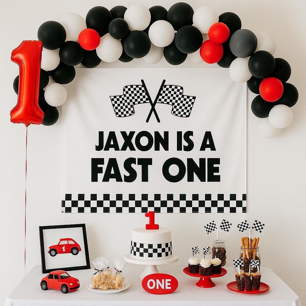 Fast One Birthday Banner: Personalized Checkered Flag Cars 1st Birthday ...