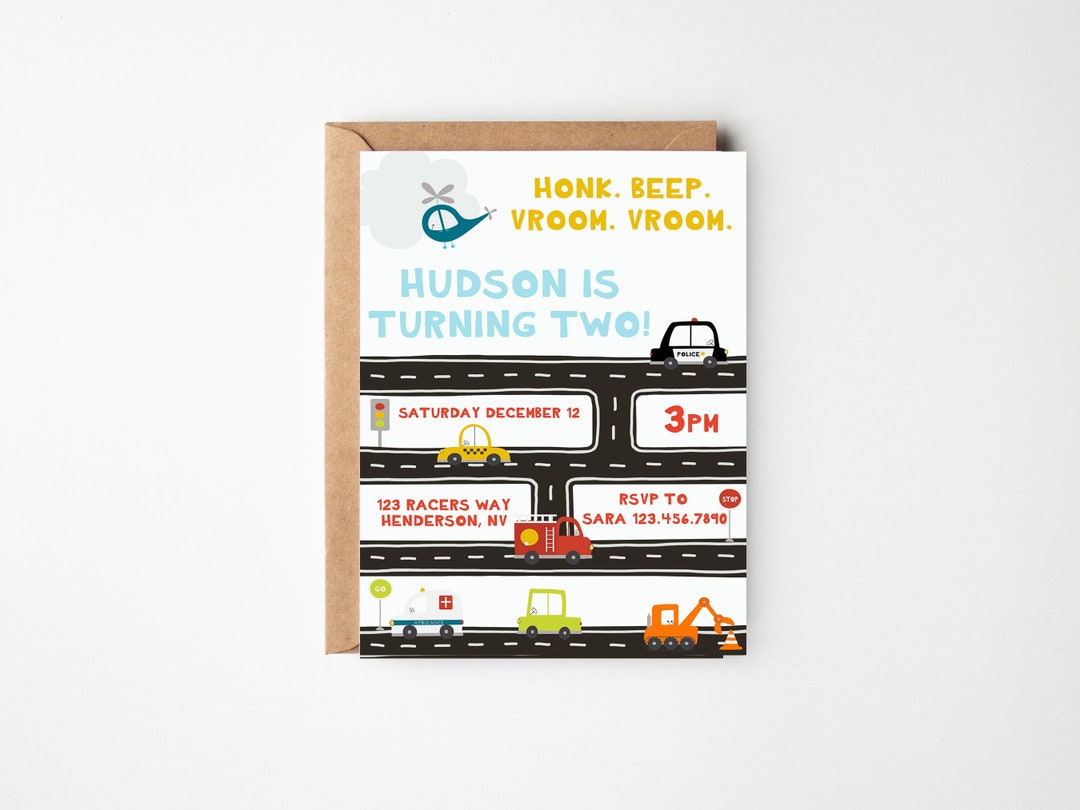 Transportation Birthday Invitation Template | Editable Digital Download ...