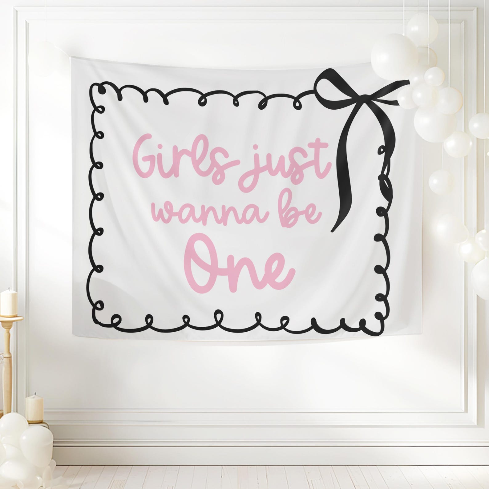 Girls First Birthday, Girls Just Wanna Be One, Pink Dainty Bow Banner ...
