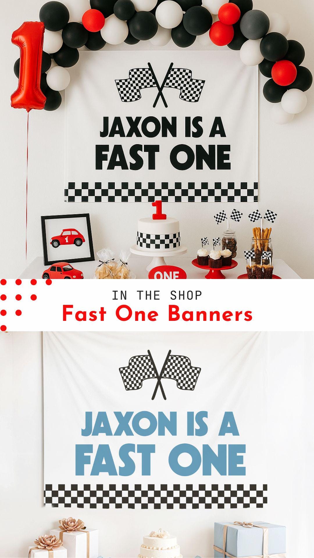 Fast One Birthday Banner: Personalized Checkered Flag Cars 1st Birthday ...