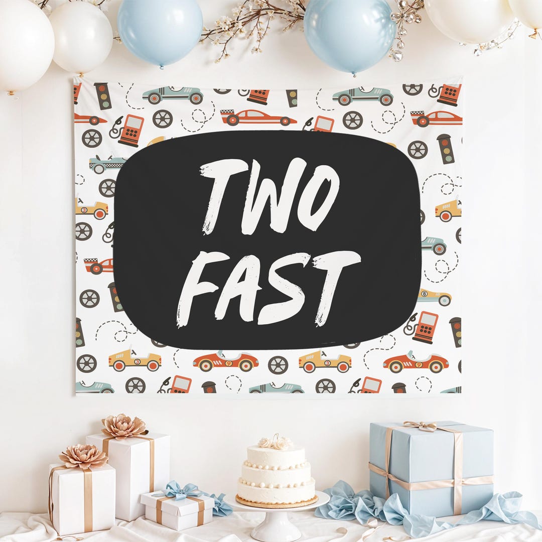Two Fast Birthday Backdrop, Vintage Race Car Sign, Race Car Party ...