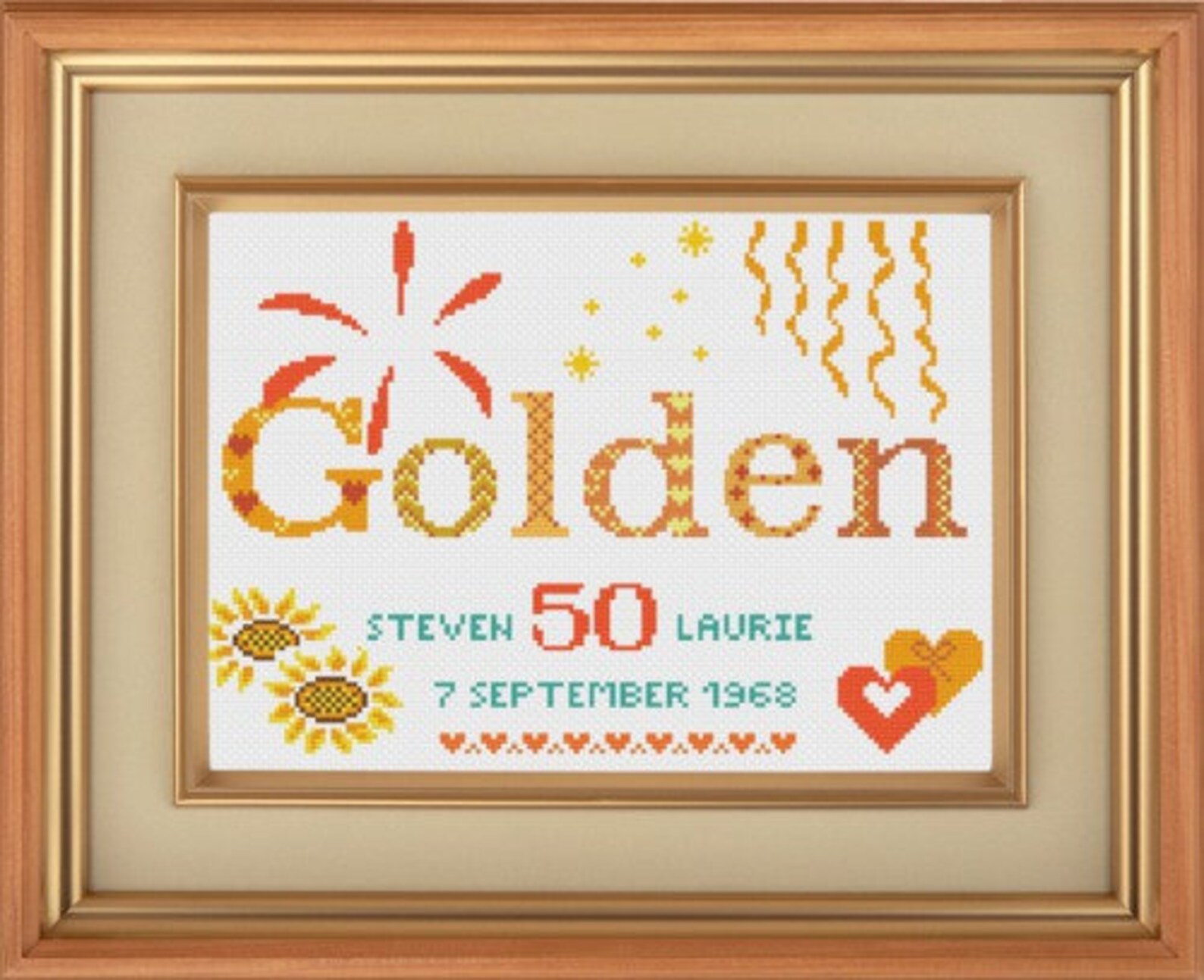 50th Wedding Anniversary Cross Stitch Pattern Customizable Golden ...