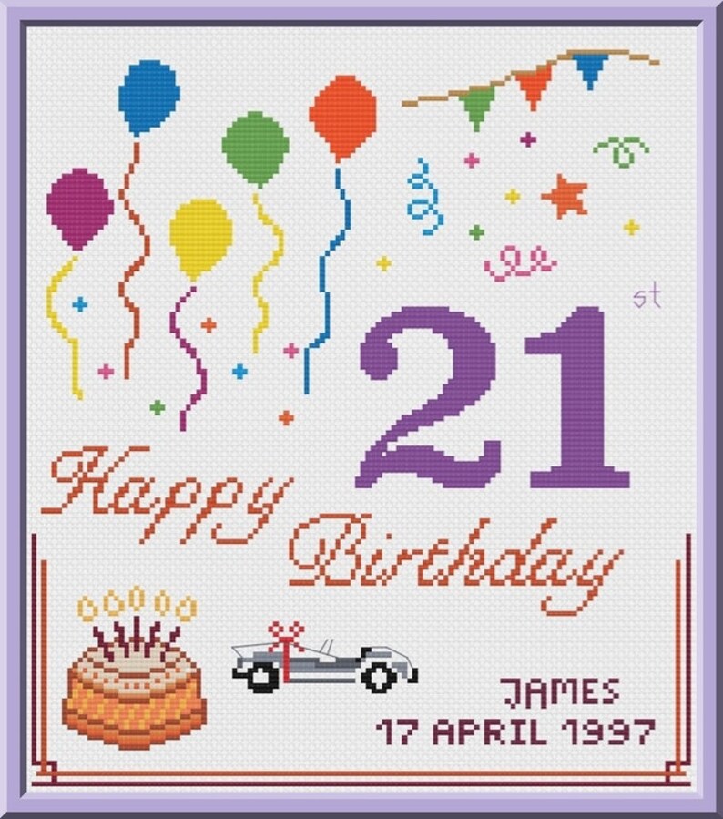 21st Birthday Cross Stitch Pattern Customizable PDF Chart Personalized ...