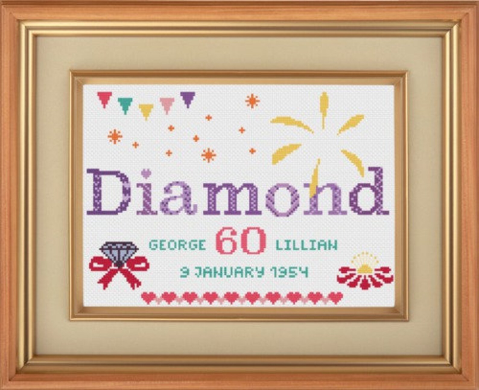 60th Wedding Anniversary Cross Stitch Pattern Customizable | Etsy