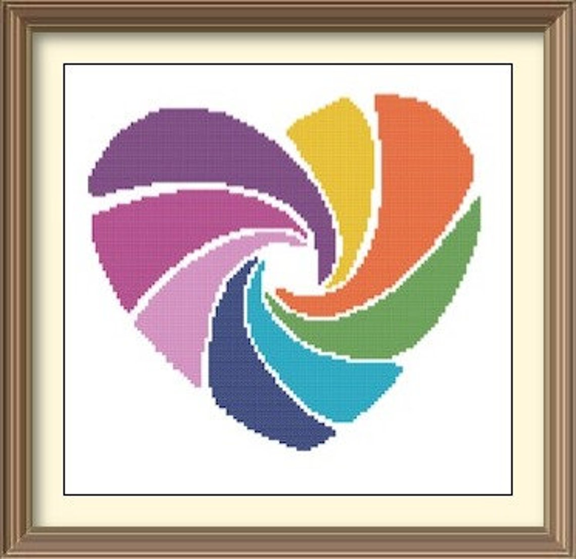 Heart Rainbow Counted Cross Stitch Pattern PDF Chart Instant Download ...