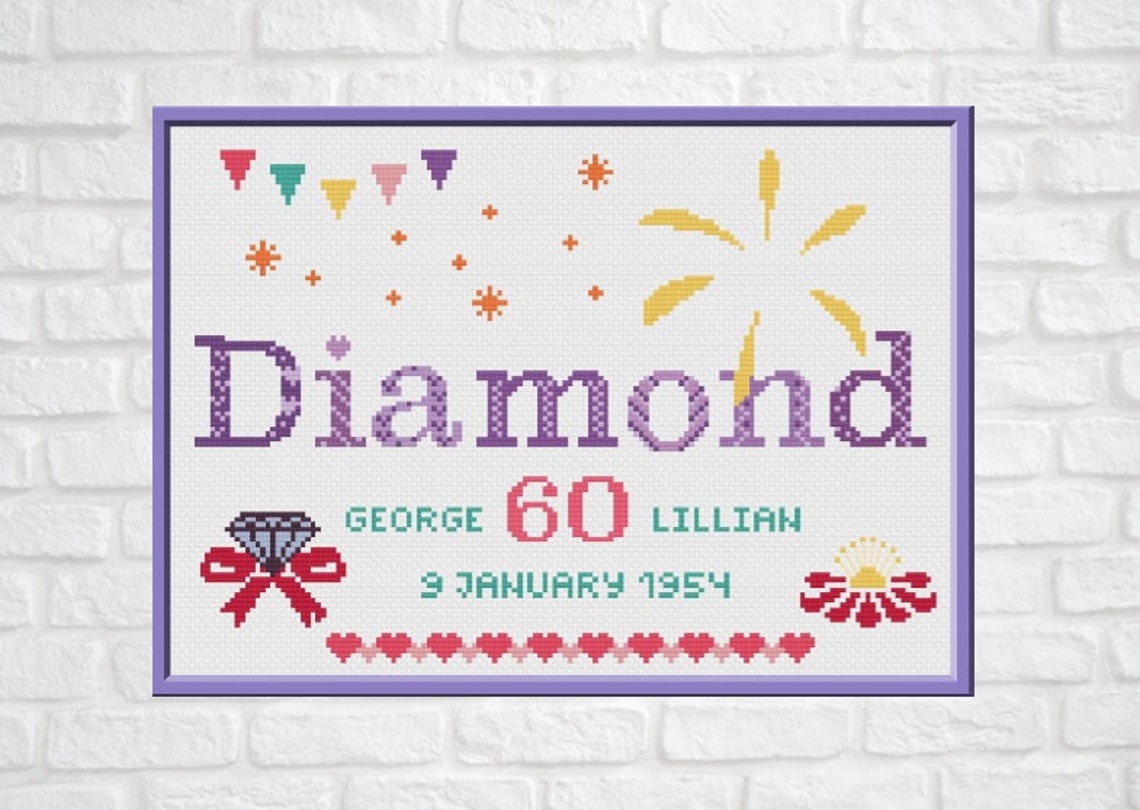 60th Wedding Anniversary Cross Stitch Pattern Customizable | Etsy