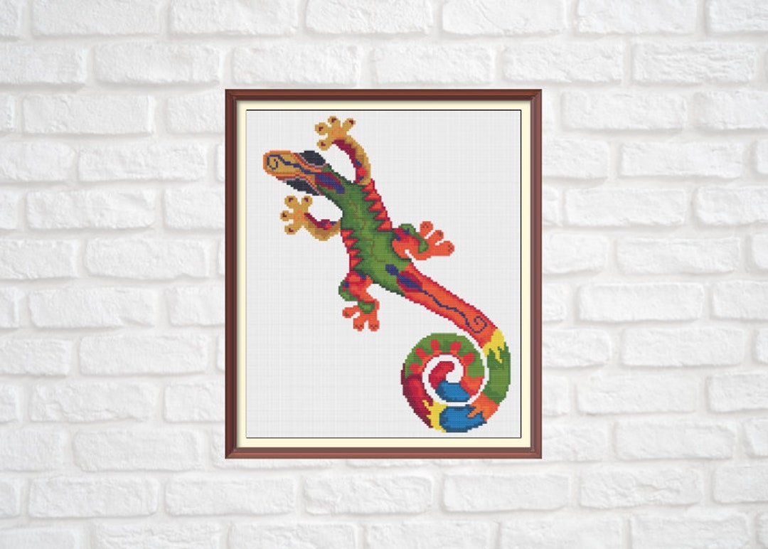 Lizard in Vibrant Colors Modern Counted Cross Stitch Pattern PDF Chart ...