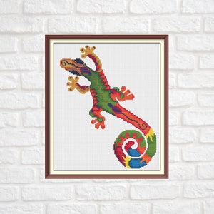 Lizard in Vibrant Colors Modern Counted Cross Stitch Pattern PDF Chart ...