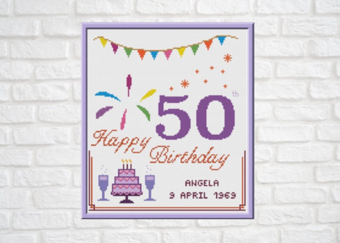 50th Birthday Cross Stitch Pattern Customizable PDF Chart Personalized ...
