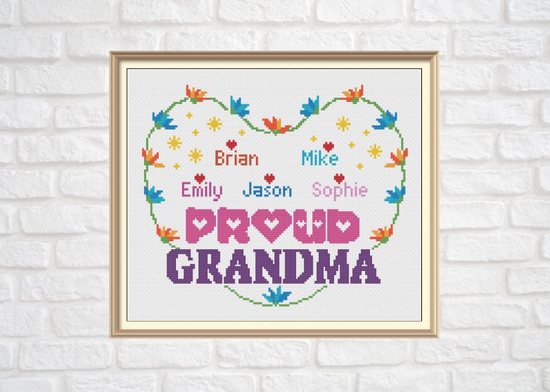 Proud Grandma Cross Stitch Pattern Personalized Gift for - Etsy