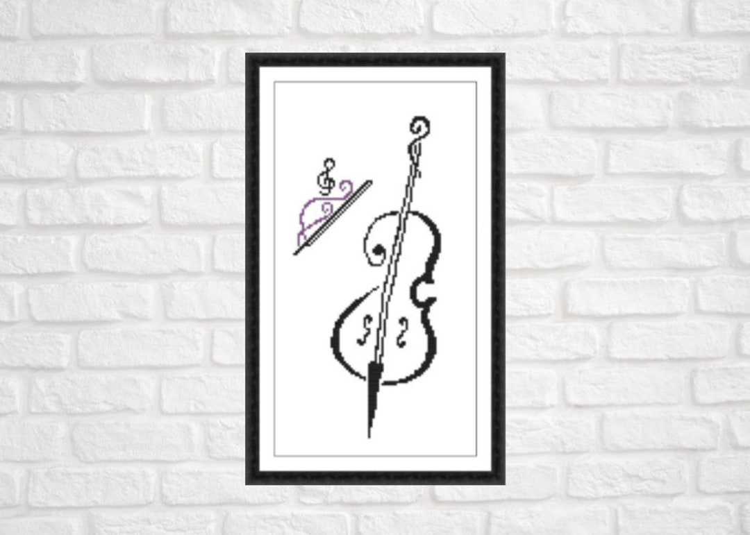 Cello Modern Cross Stitch Pattern PDF Chart Black Monochrome Cross ...