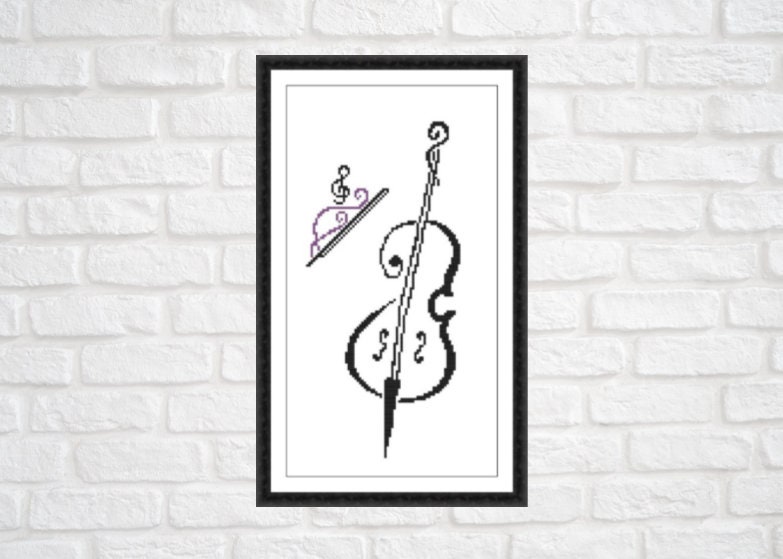 Cello Modern Cross Stitch Pattern PDF Chart Black Monochrome Cross ...
