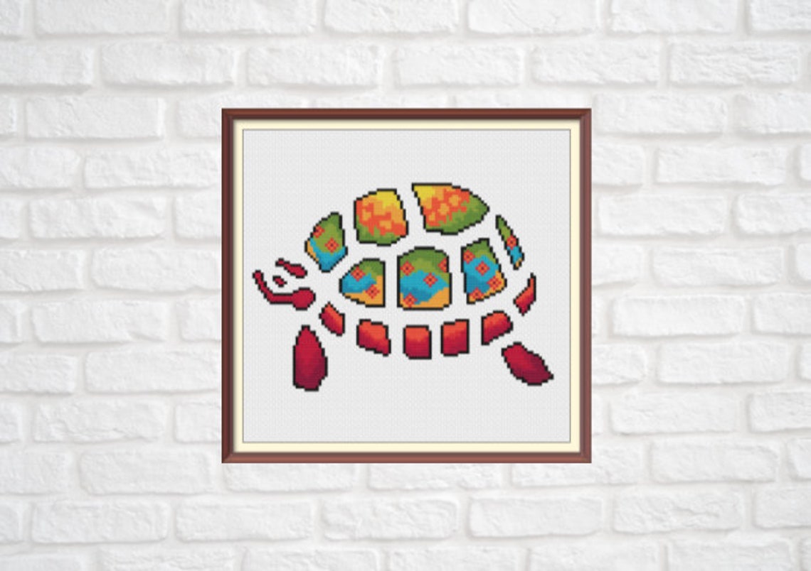 Turtle in Bright Colors Modern Colorful Counted Cross Stitch Pattern ...