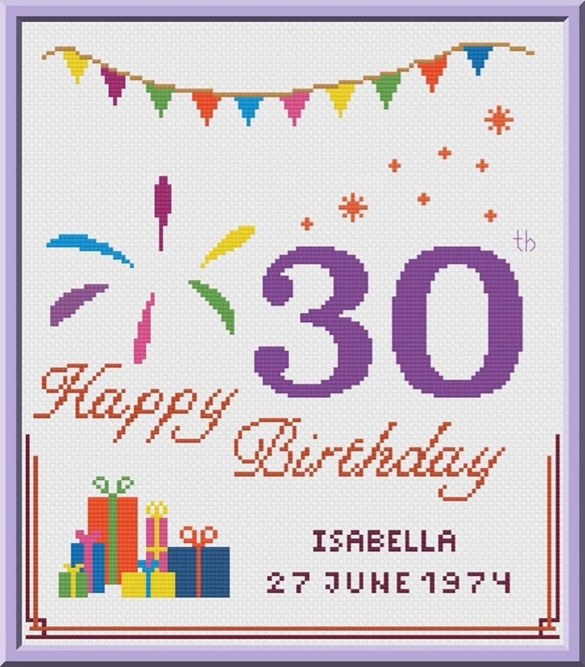 30th Birthday Cross Stitch Pattern Customizable PDF Chart - Etsy
