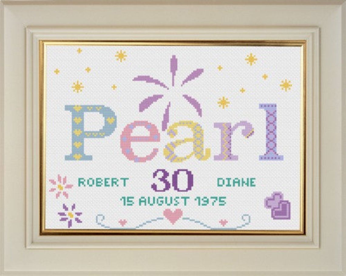 30th Wedding Anniversary Cross Stitch Pattern Pearl | Etsy