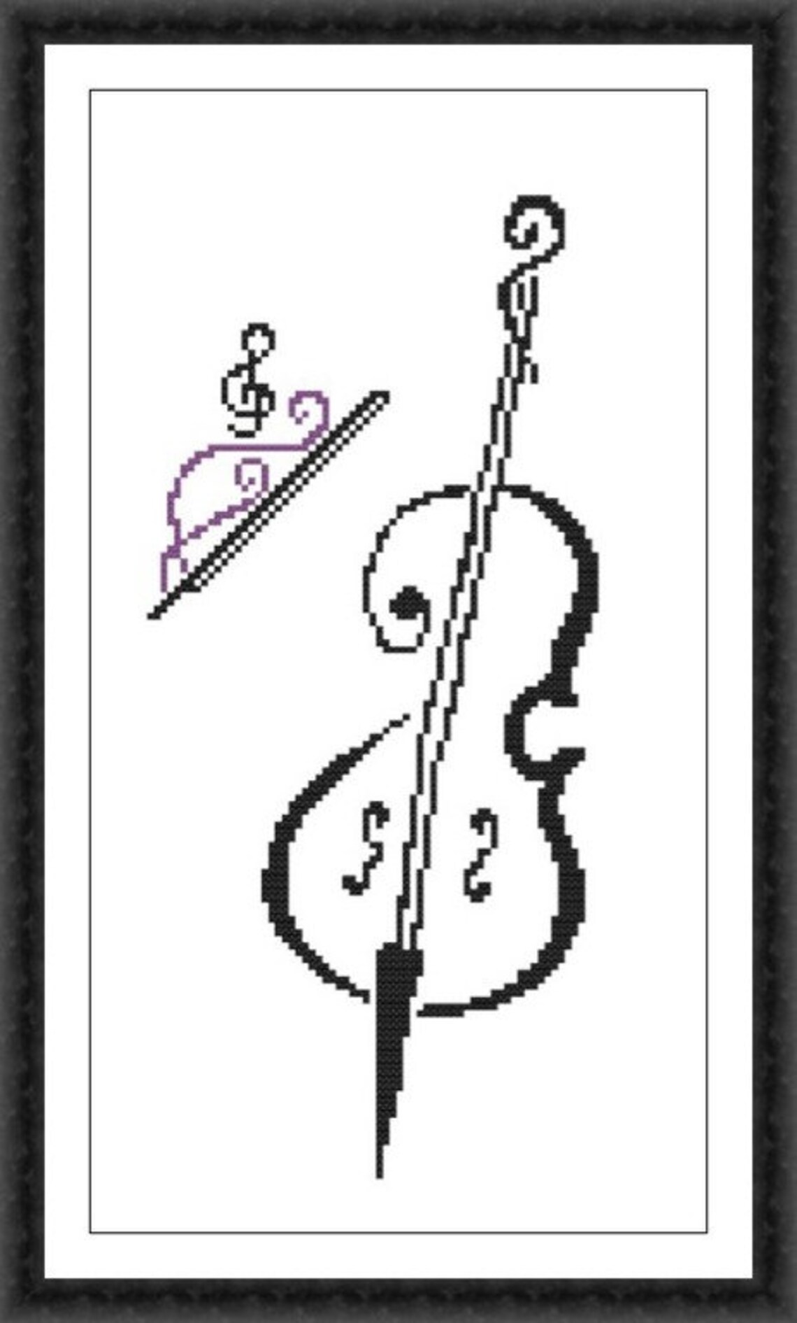 Cello Modern Cross Stitch Pattern PDF Chart Black Monochrome Cross ...