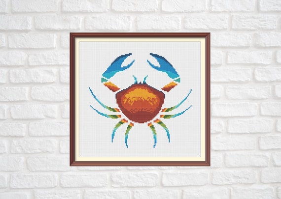 Crab Counted Cross Stitch Pattern PDF Chart Colorful Tribal | Etsy
