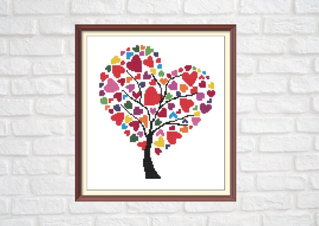 Tree of Love Modern Cross Stitch Pattern PDF Chart Instant Download ...