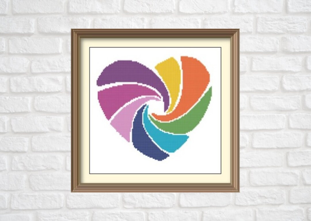 Heart Rainbow Counted Cross Stitch Pattern PDF Chart Instant Download ...