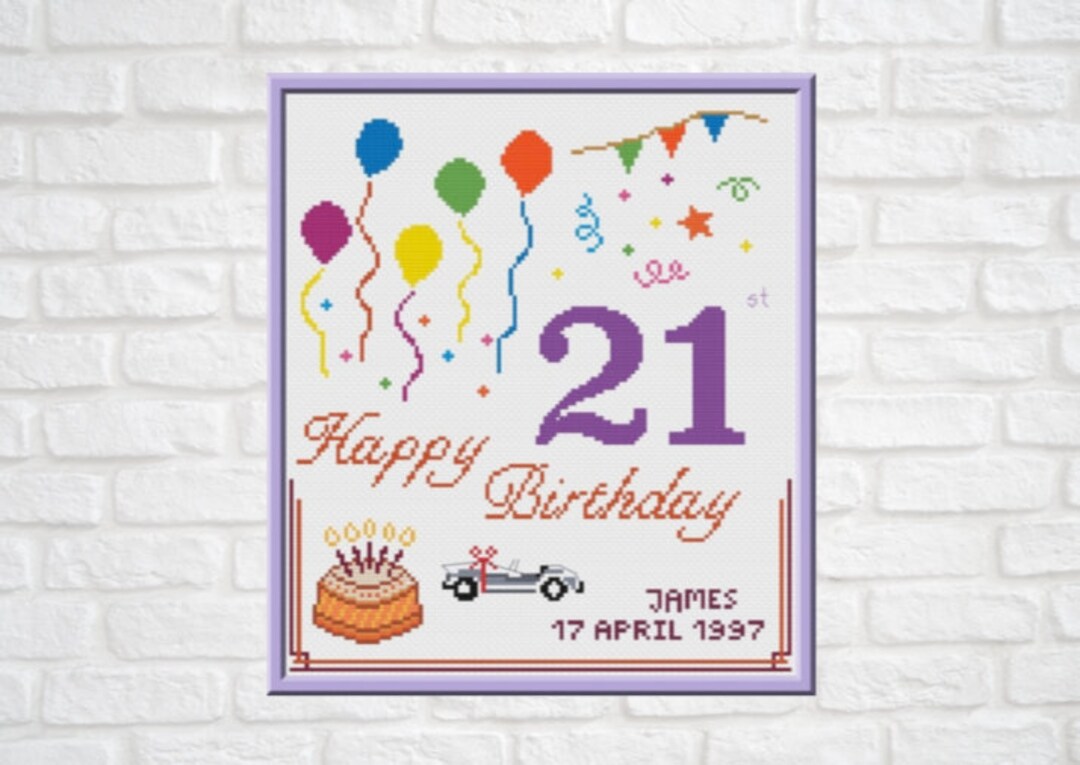 21st Birthday Cross Stitch Pattern Customizable PDF Chart Personalized ...