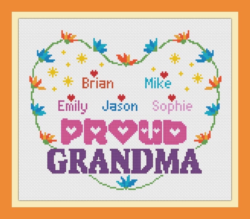 Proud Grandma Cross Stitch Pattern Personalized Gift for - Etsy