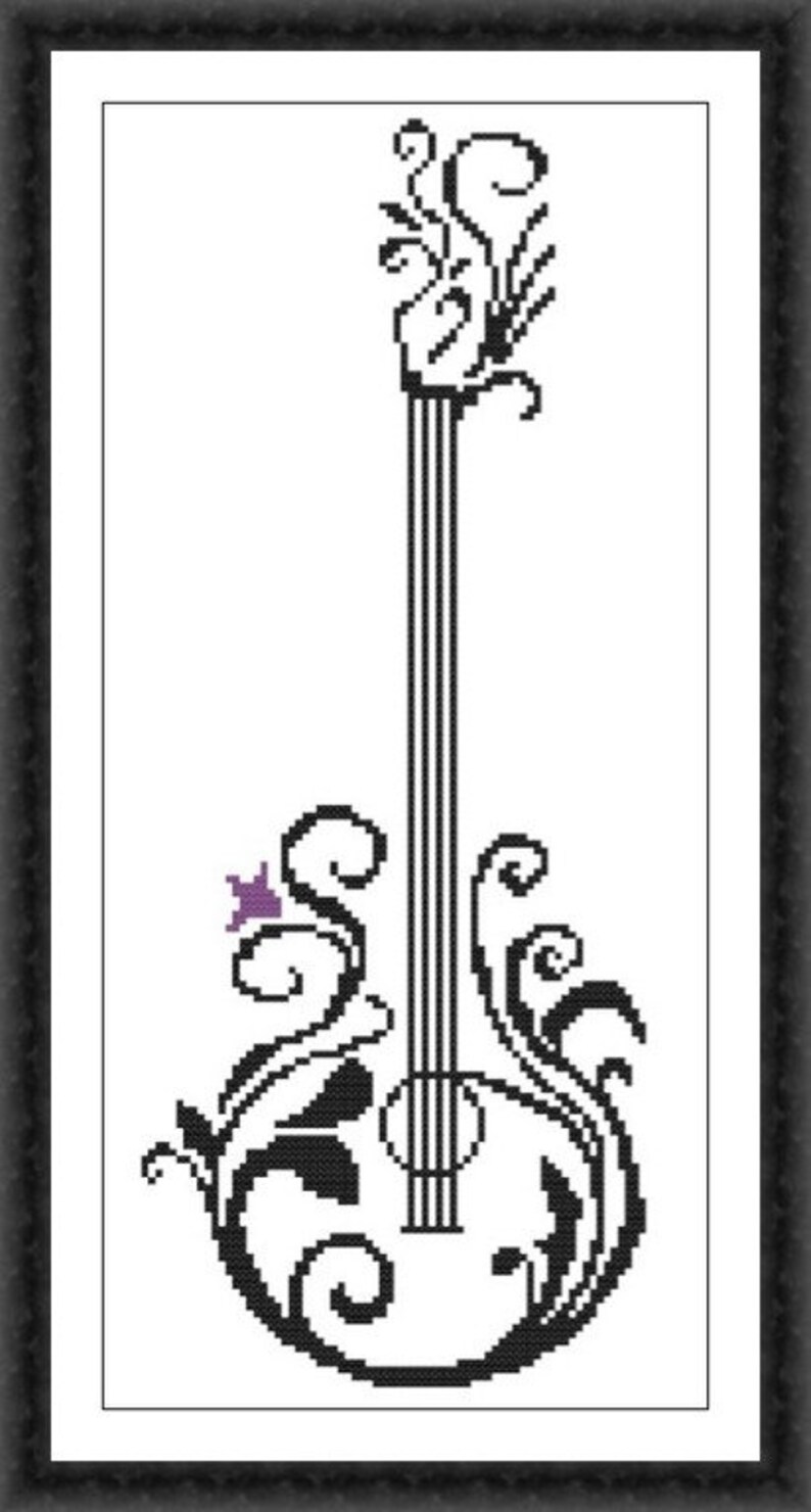 Guitar 2 Modern Cross Stitch Pattern PDF Chart Black Silhouette Pattern ...
