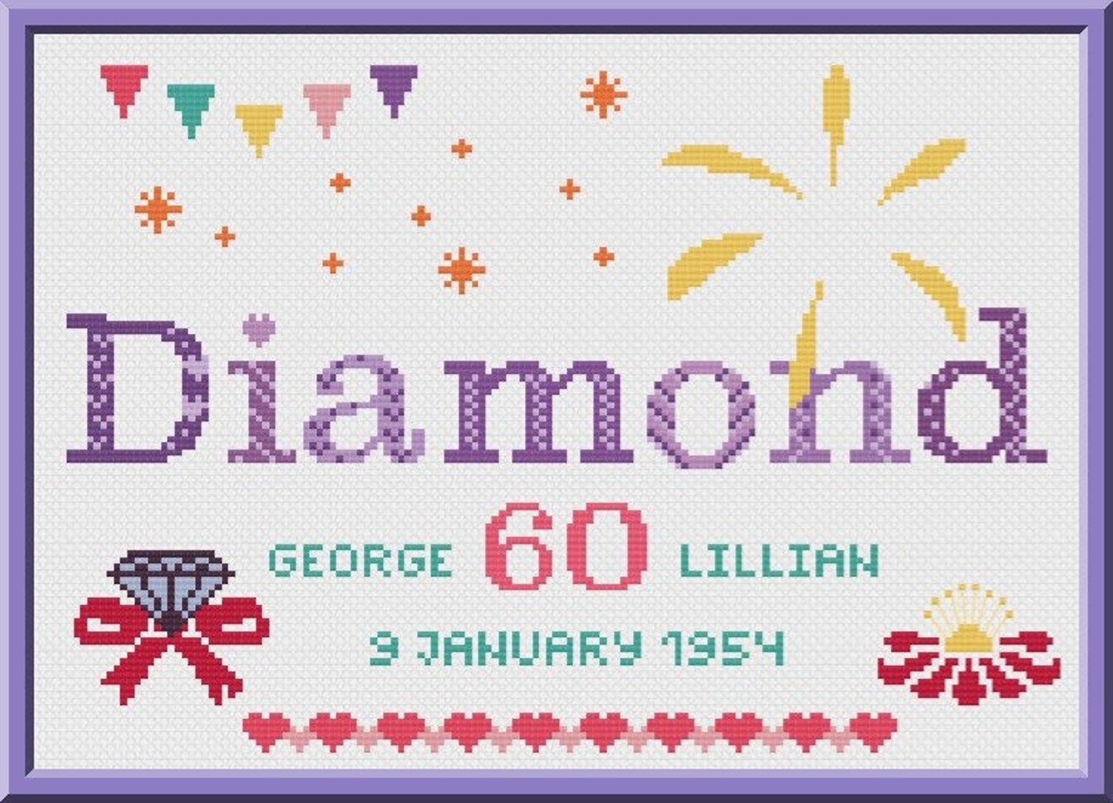 60th Wedding Anniversary Cross Stitch Pattern Customizable | Etsy
