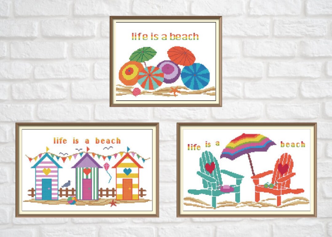 Set of Beach Scenes Counted Cross Stitch Pattern PDF Chart Colorful ...