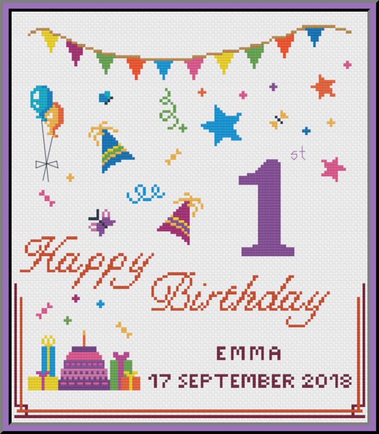 1st Birthday Cross Stitch Pattern Customizable PDF Chart Personalized ...