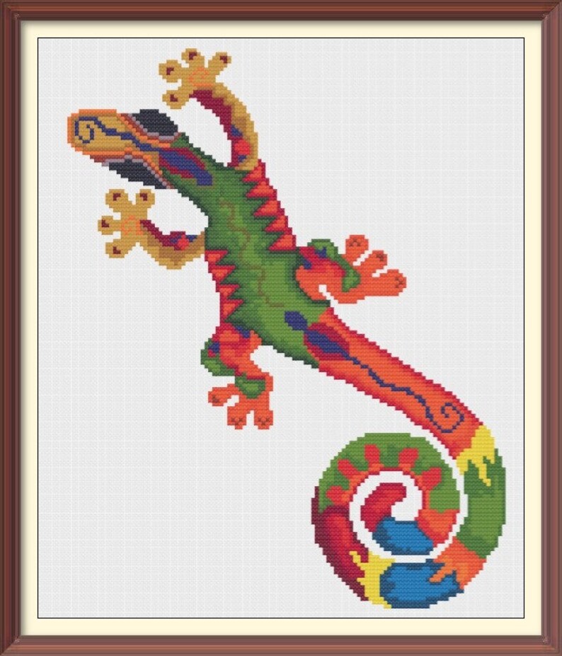Lizard in Vibrant Colors Modern Counted Cross Stitch Pattern | Etsy