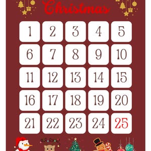 Printable Christmas Countdown, 25 Days of Christmas Countdown Activity ...