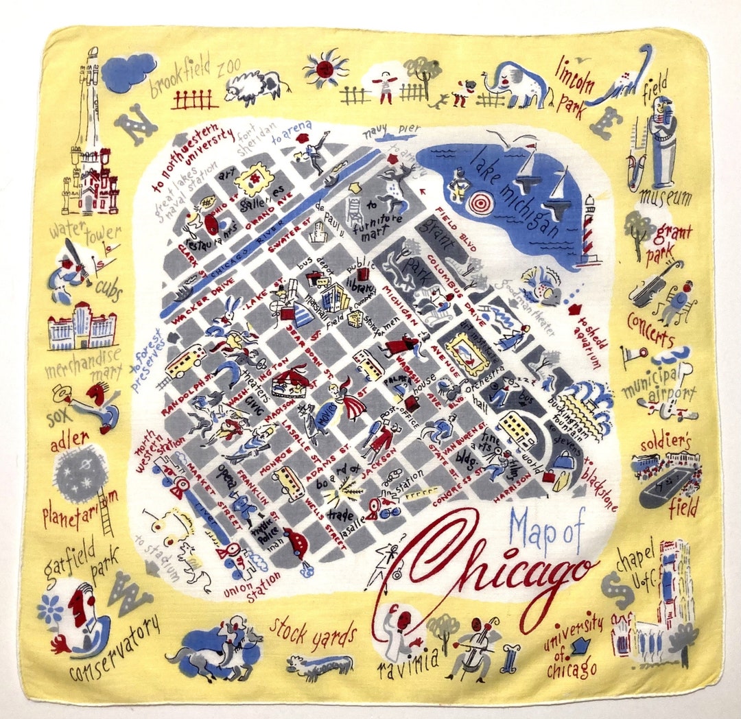 Vintage Mid Century Modernist Map of the Streets of Chicago Hankie - Etsy