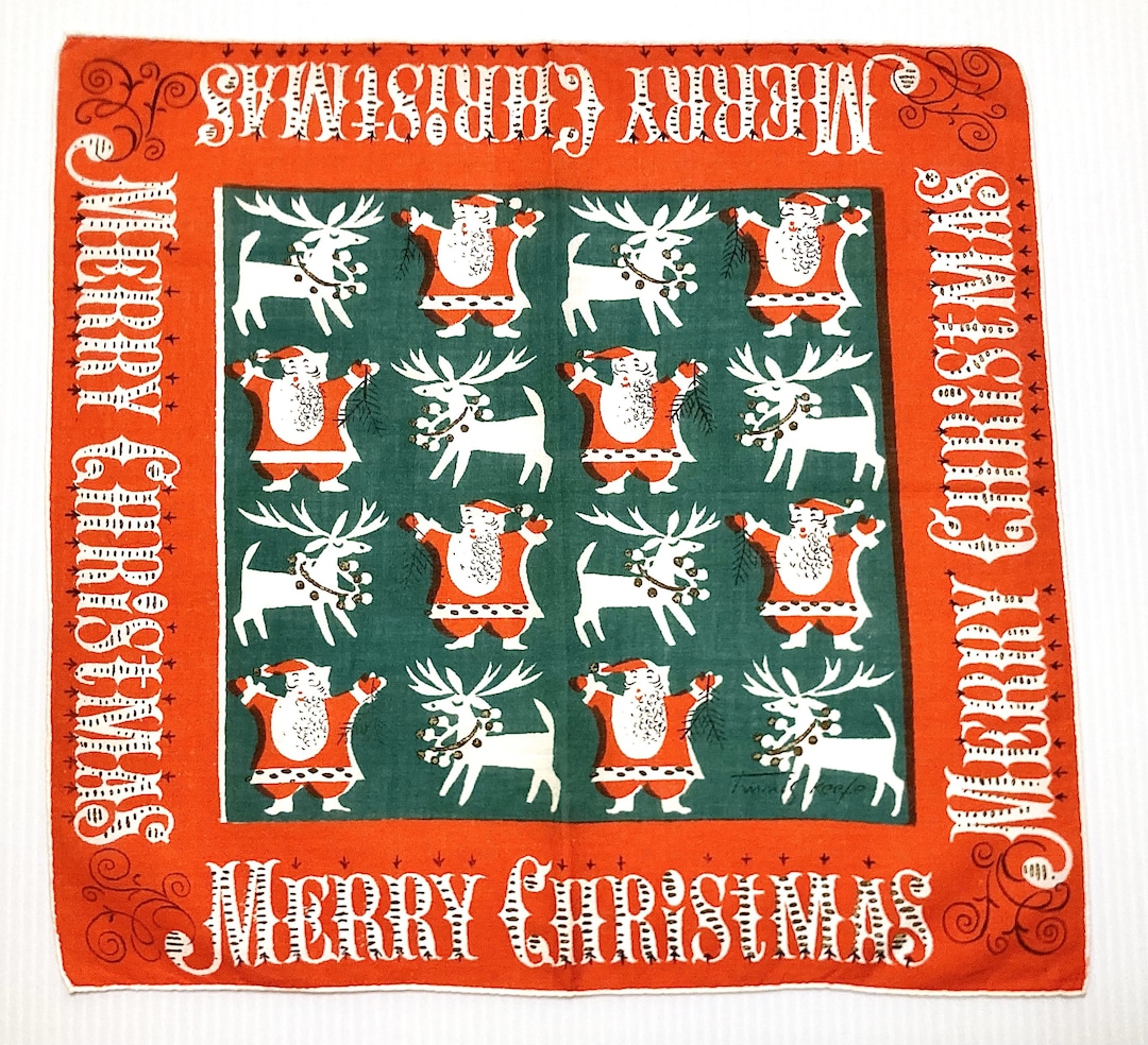 Vintage Designer Tammis Keefe Santa & Reindeer Christmas Hankie - Etsy