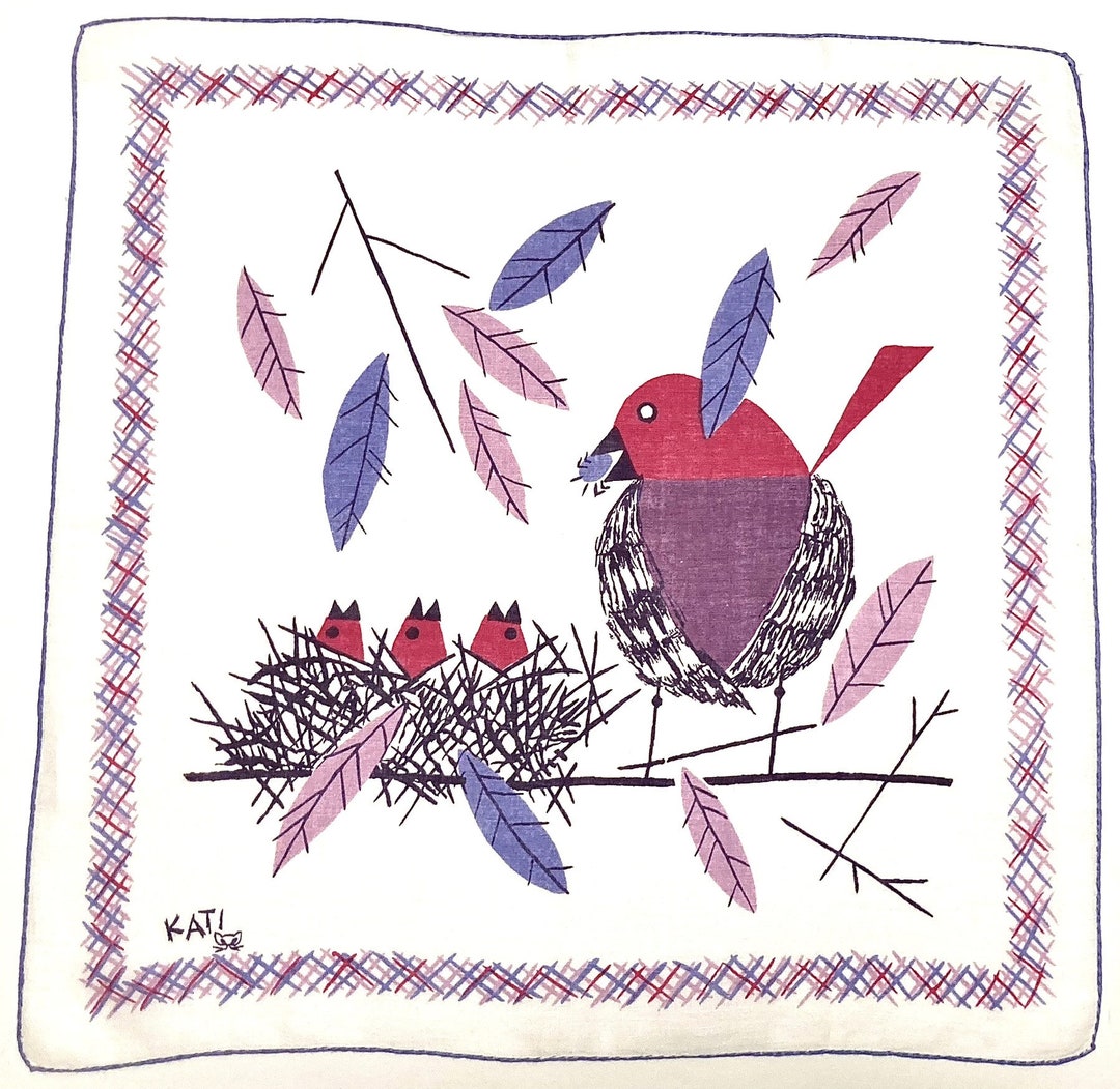 Vintage Designer Kati Modernist Bird Hankie - Etsy