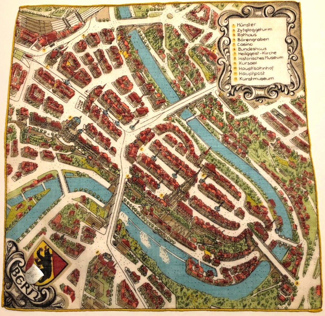 Vintage Unused Street Map of the City Bern Hankie - Etsy