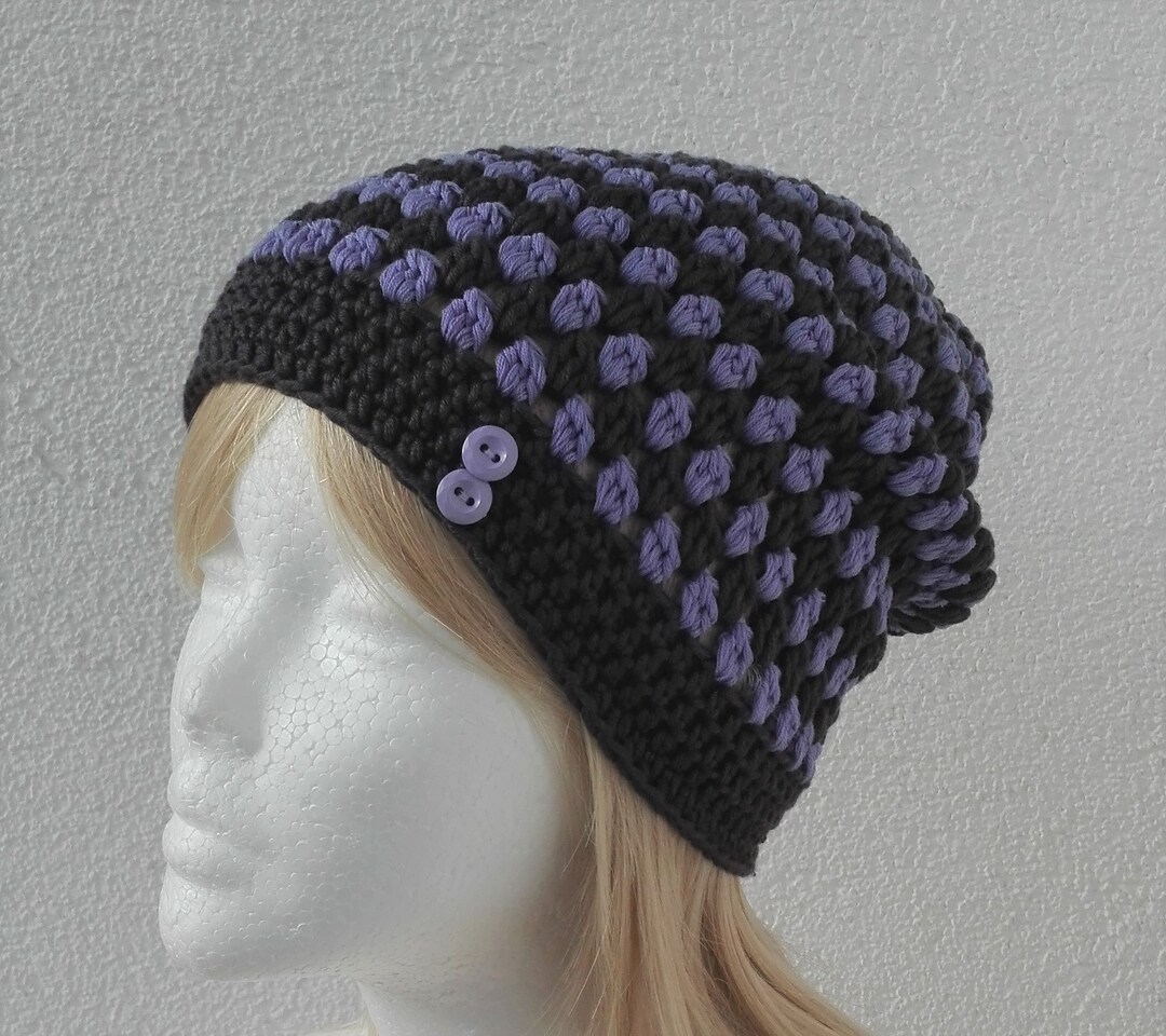 Hat Crochet Hat in Anthracite - Purple Crocheted - Etsy