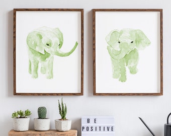 Baby Elephant Art Watercolor Painting Baby Boy Nursery | Etsy
