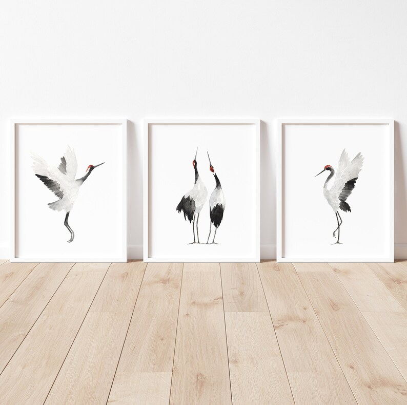 Crane Wall Art, Crane Print, Crane Art Print, Crane Wall Decor, White ...