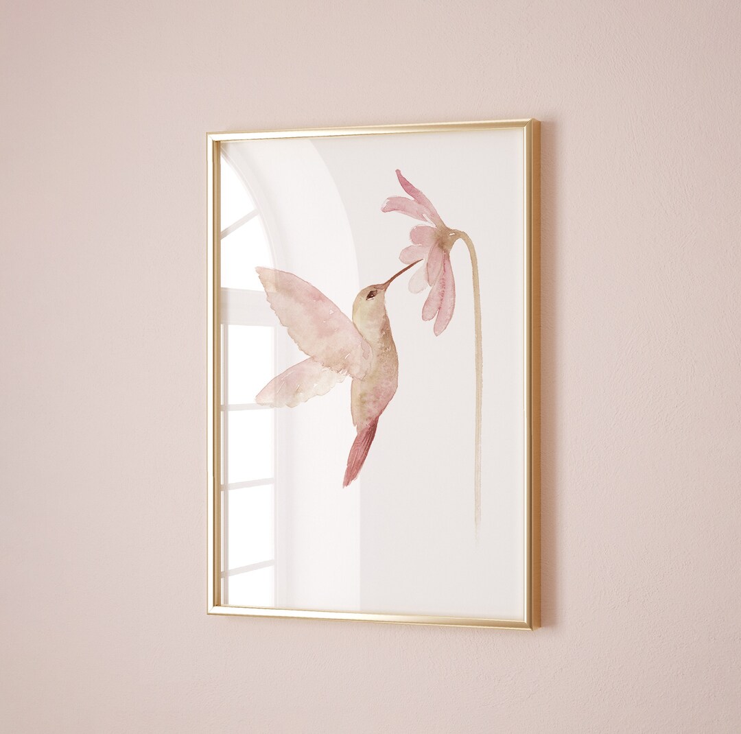 Retro Pink Hummingbird Art Print - Etsy