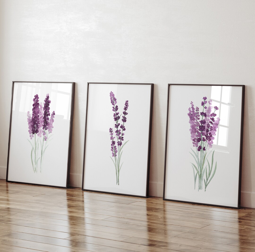 Lavender Set 3 Art Prints, Purple Green Botanical Floral Wall ...
