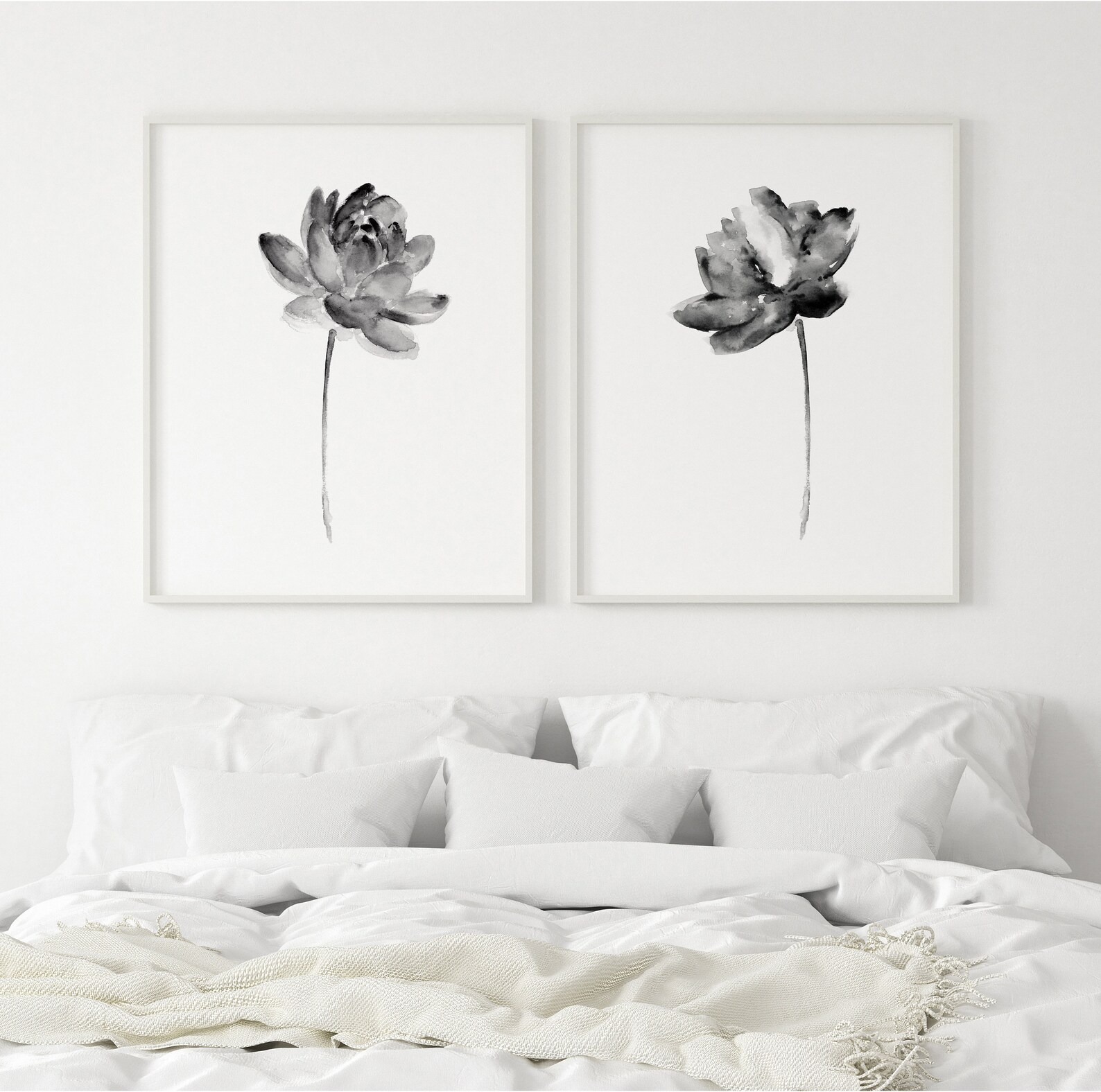 Lotus Print Wall Art Set of 2 Lotus Extra Large Grey Lotus - Etsy