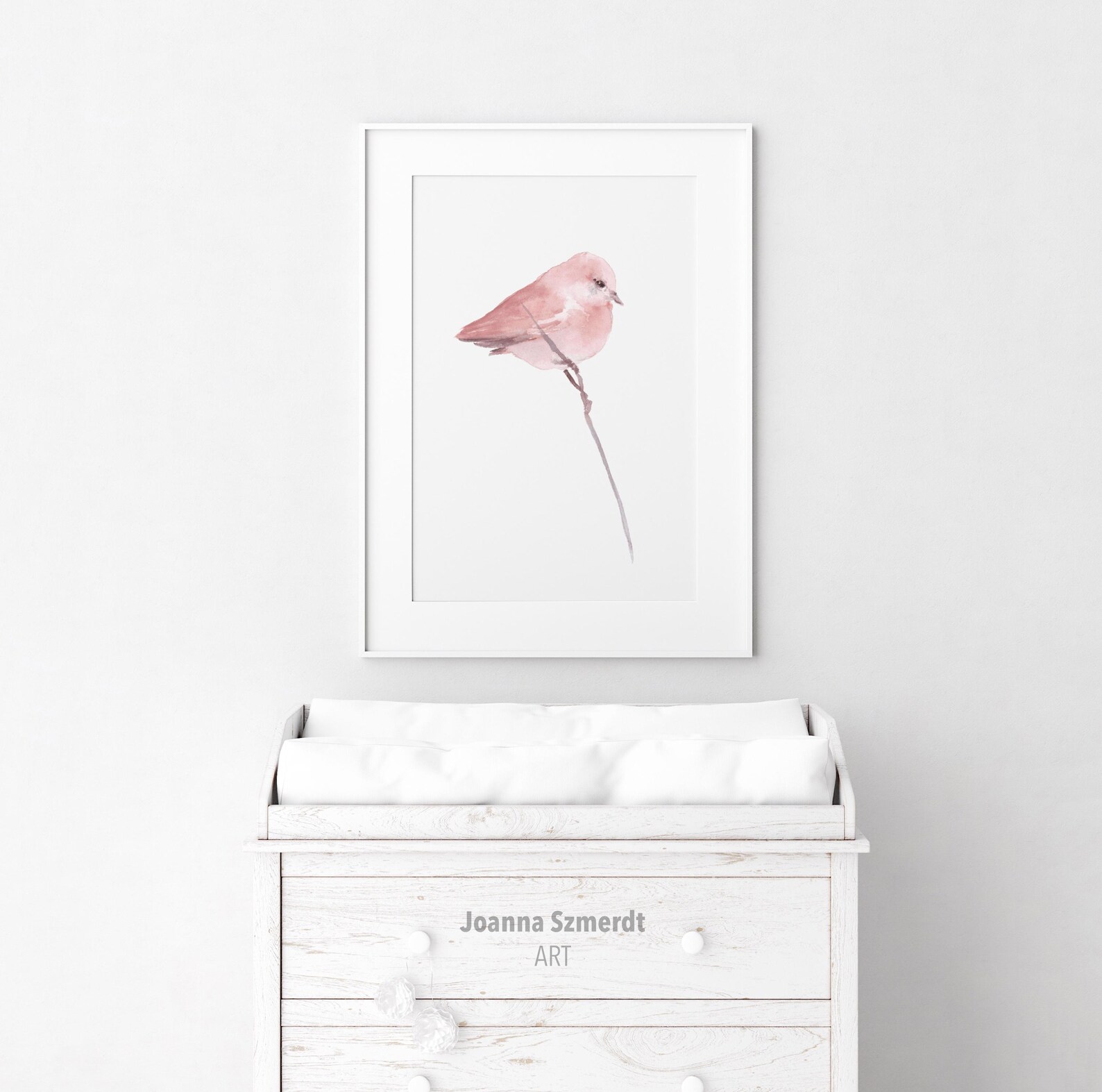 Blush Pink Finch Bird Watercolor Art Print | Modern Nursery Wall Decor ...