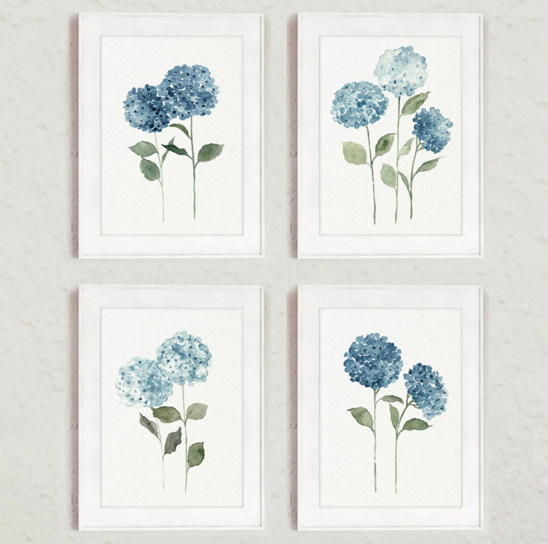 Blue Hydrangea Flower, Hydrangea Room Decor, Living Room Art Set of 4 ...