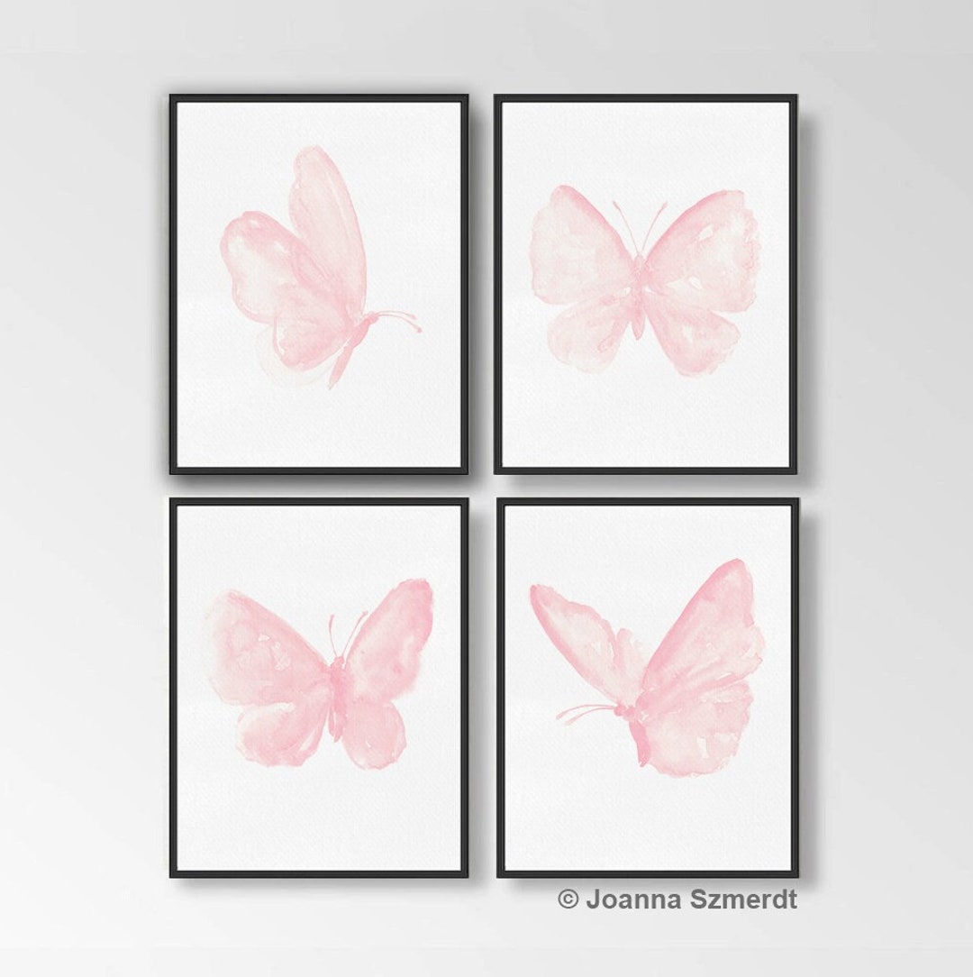 Butterfly Prints, Butterfly Art Print Set of 4 Blush Pink Butterflies ...