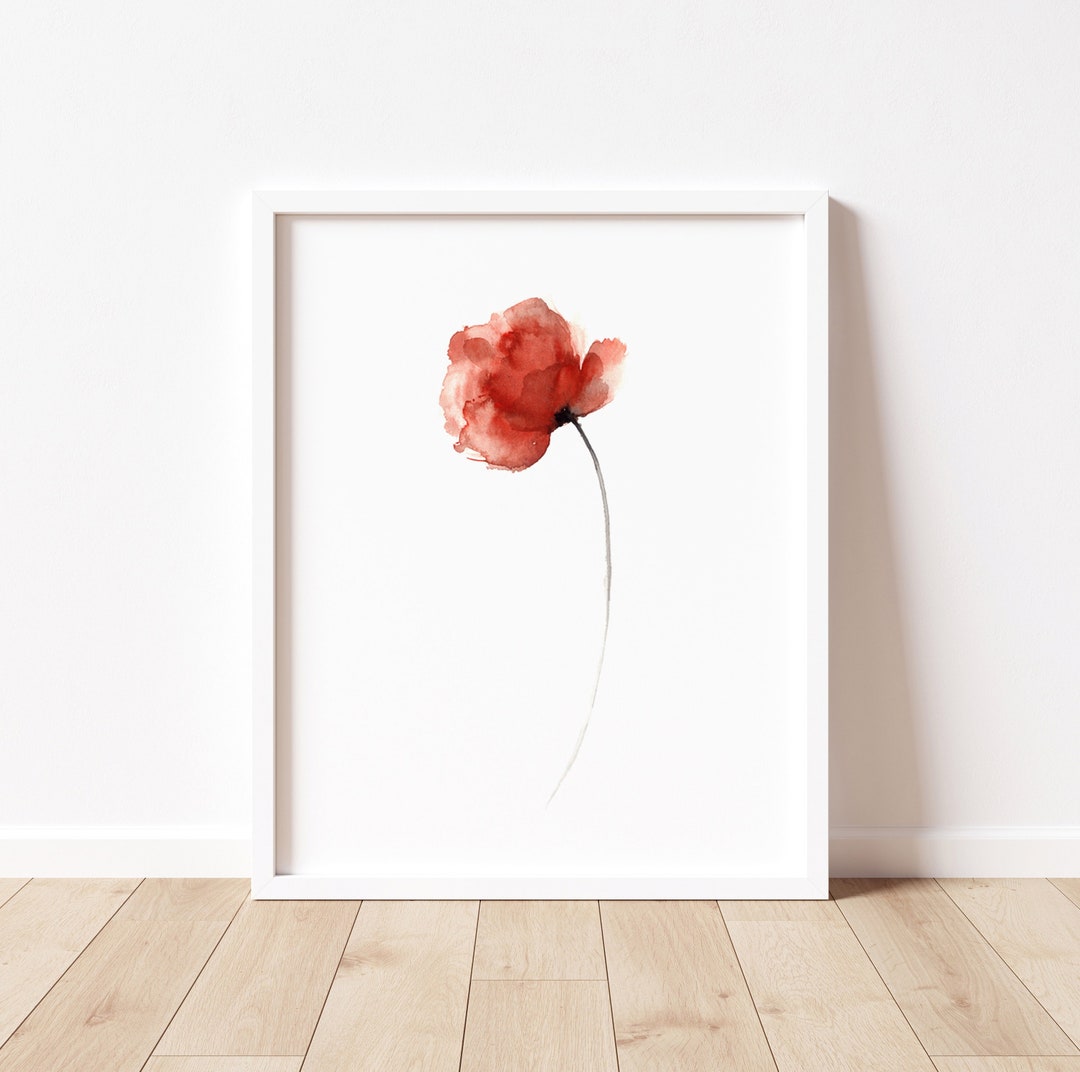 Poppy Red Flower, Wall Art Print, Abstract Floral Decor, Minimalist ...