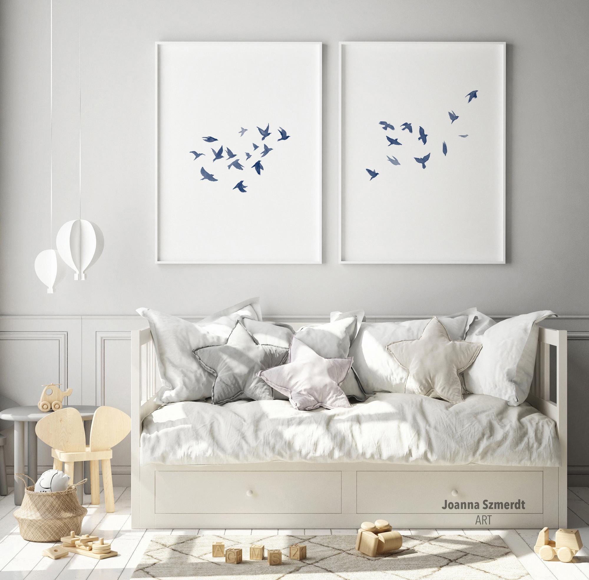 Flying Blue Birds Set of 2 Watercolor Prints | Peaceful Flock of Birds ...