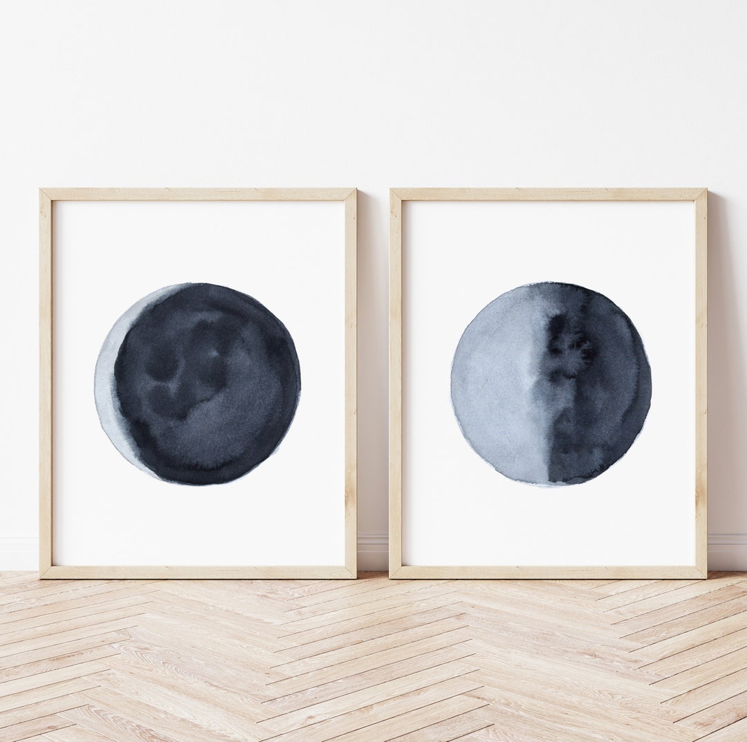 Moon Wall Art Prints, Moon Posters, Moon Prints, Navy and Blue, Moon ...