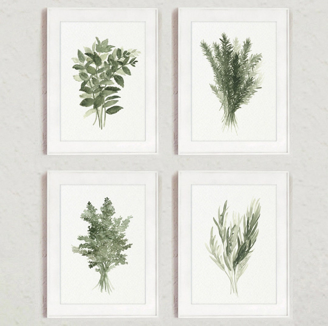 Parsley Herb Painting Green Mint Artwork, Thyme Abstract Watercolor ...