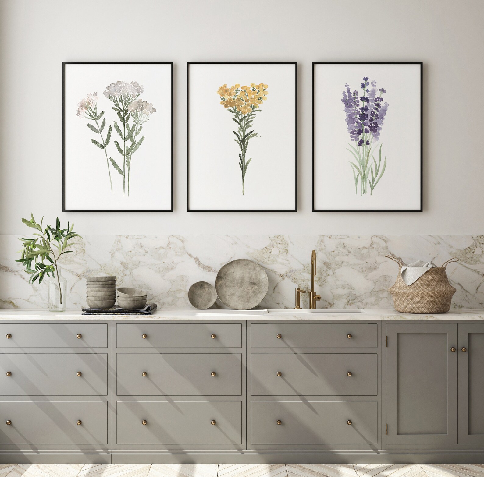 Botanical Kitchen Herbs Prints Set of 3 Herb Wall Art - Etsy